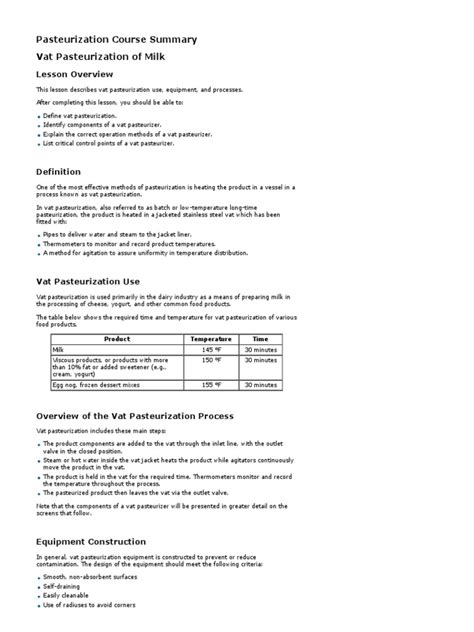 Farm Vat Pasteurization Pdf Pump Thermometer