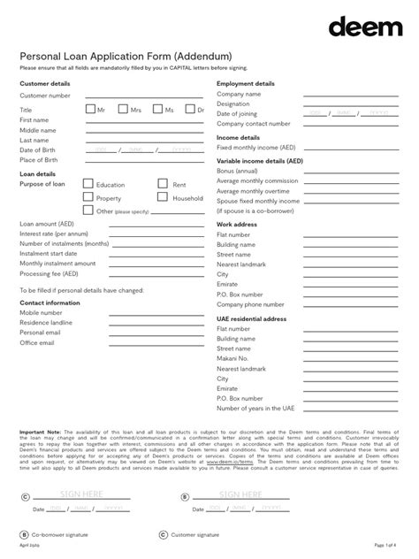 Personal Loan Application Form Addendum April 2020 Pdf Loans