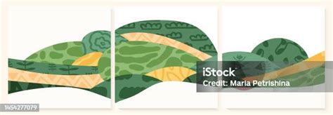 추상 농장 필드 콜라주 사각형 배경 농업 토지 소셜 미디어 배경 질감이 있는 농지 풍경 벡터 삽화 동양 장식 세트 에코 디자인 녹색 템플릿 생태 예술 들에 대한 스톡 벡터