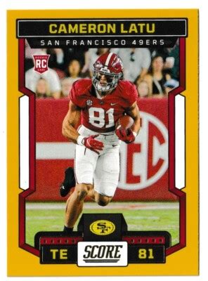 2023 Panini Score Football Gold Cameron Latu Rc 343 San Francisco
