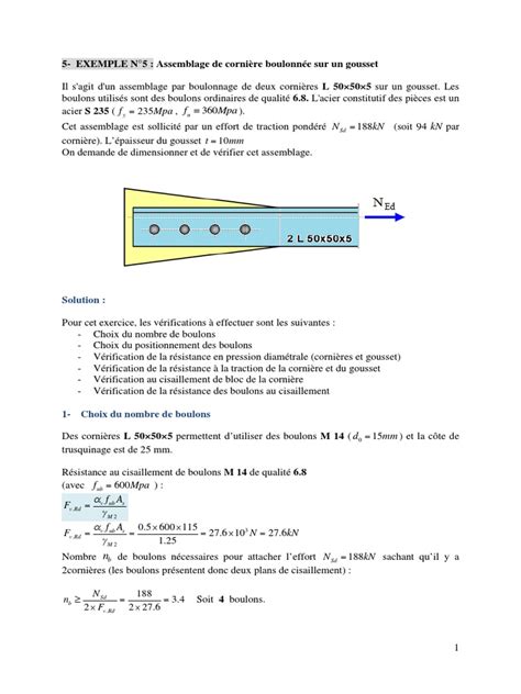 Assemblage De Cornière Boulonnée Sur Un Gousset Pdf Contrainte De Cisaillement Mécanique