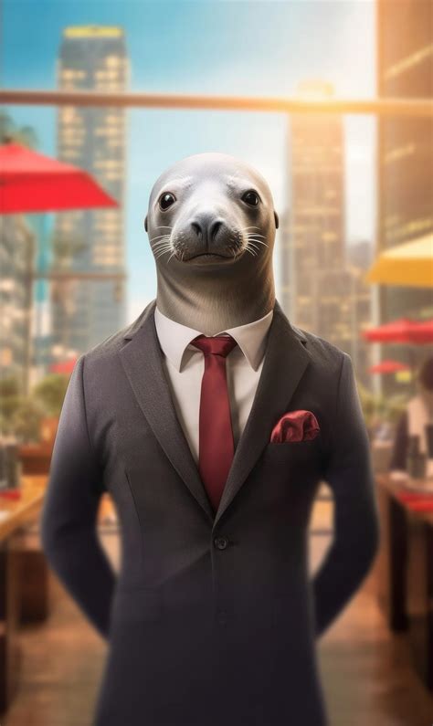 Premium Ai Image Seal Dressed In A Suit Like A Businessman Generative Ai