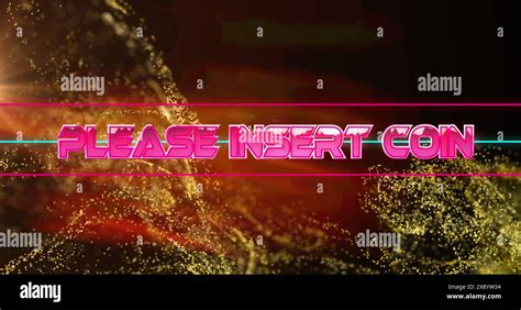 image of please insert coin text and neon lines over glowing background