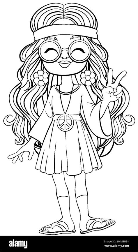 Cartoon Hippie Girl With Peace Sign And Sunglasses Stock Vector Image