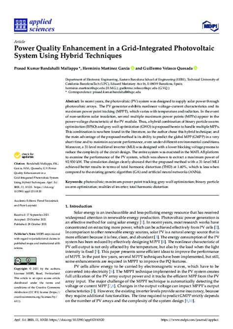 Pdf Power Quality Enhancement In A Grid Integrated Photovoltaic