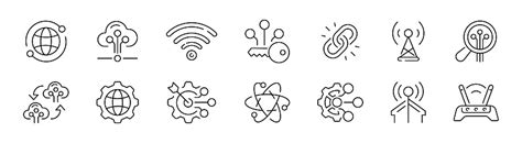 네트워크 기술 아이콘 세트입니다 네트워크 기술 벡터 아이콘입니다 네트워크와 관련된 개요 아이콘 집합입니다 선형 아이콘 컬렉션입니다 편집 가능한 획 벡터 아이콘 0명에 대한
