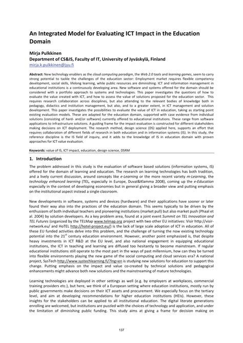 Pdf An Integrated Model For Evaluating Ict Impact In The Education Domain