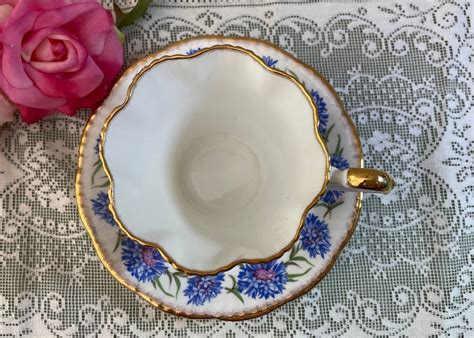 Vintage Salisbury Harvest Time Blue Bachelor Button Teacup And Saucer The Pink Rose Cottage
