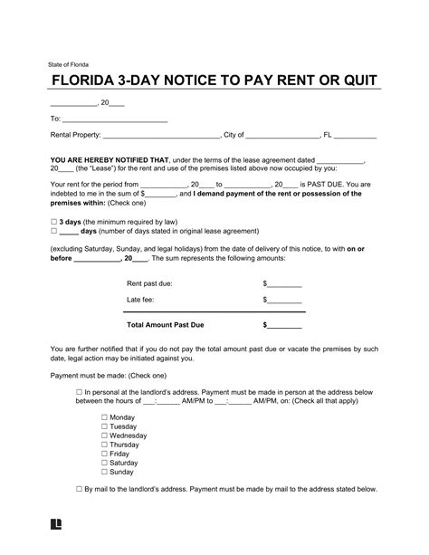 Free Florida Eviction Notice Forms 3 7 30 And 60 Day Eviction