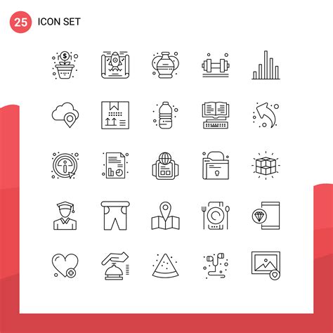 25 Universal Line Signs Symbols Of Inspect Analytics Arts Weight Lifter Exercise Editable Vector