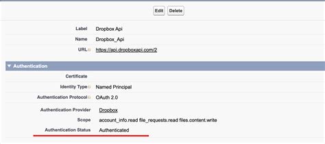 salesforce integration to dropbox using named credentials