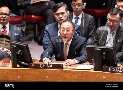 Ambassador Zhang Jun Speaks During Security Council Meeting On