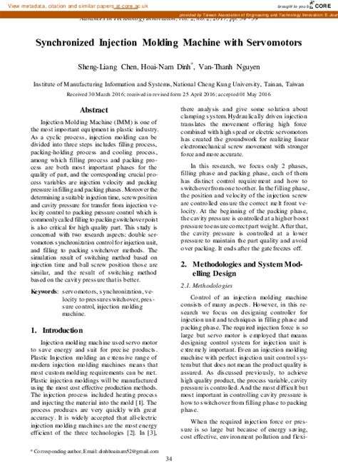 Pdf Synchronized Injection Molding Machine With Servomotors