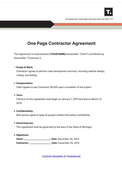 Free Contractor Contract Templates Editable And Printable