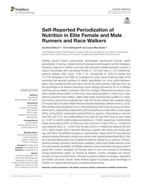 Pdf Self Reported Periodization Of Nutrition In Elite Female And Male Runners And Race Walkers