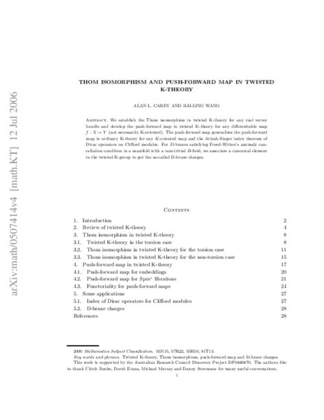 Pdf Thom Isomorphism And Push Forward Map In Twisted K Theory