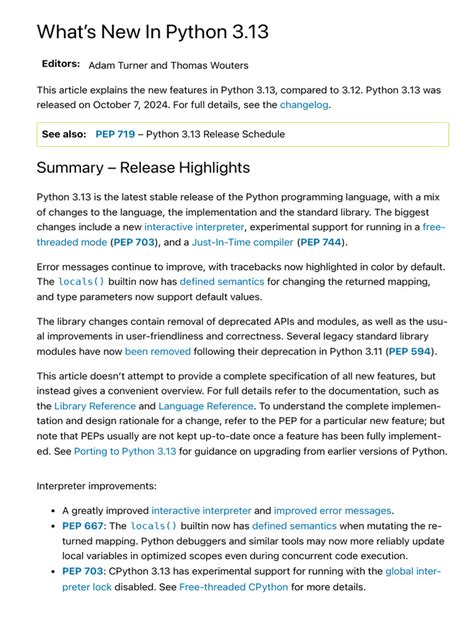 Whats New In Python 3 13 Python 3 13 0 Documentation Pdf