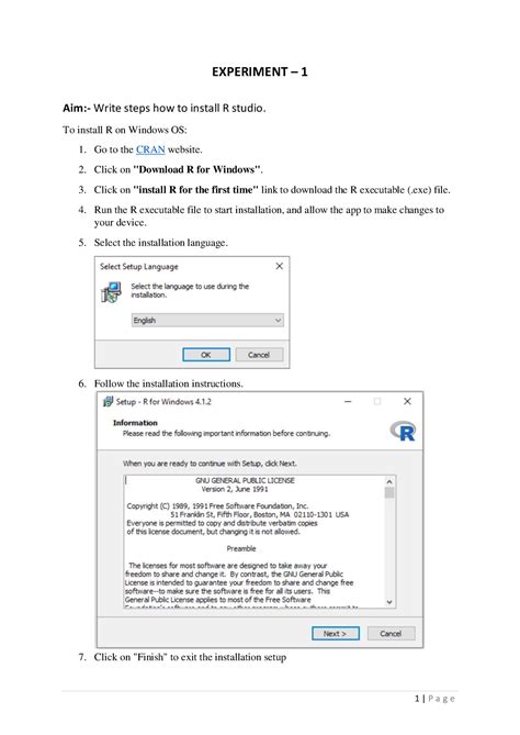 R Program EXPERIMENT Aim Write Steps How To Install R Studio To Install R On Windows OS