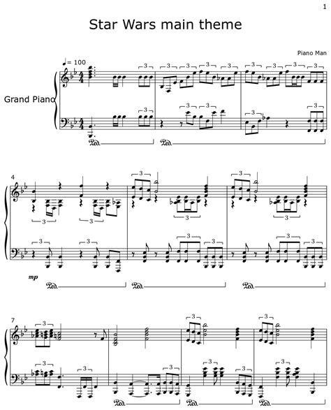 Star Wars Main Theme Sheet Music For Piano