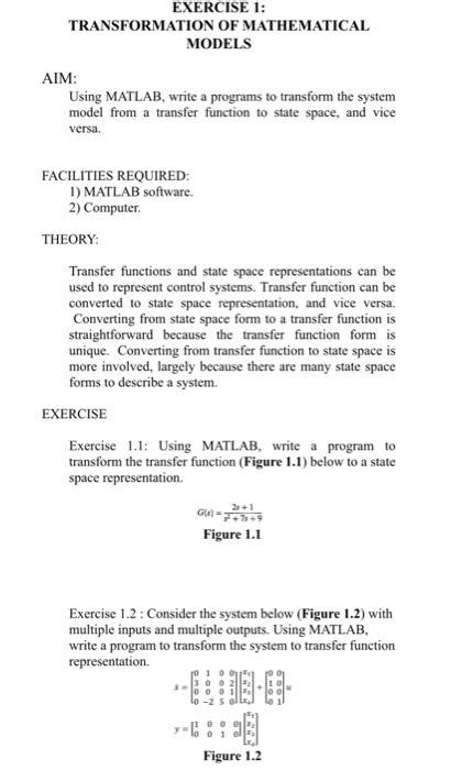 EXERCISE TRANSFORMATION OF MATHEMATICAL MODELS Chegg
