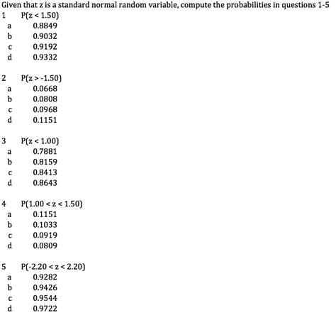 Solved Given That Z Is A Standard Normal Random Variable Chegg