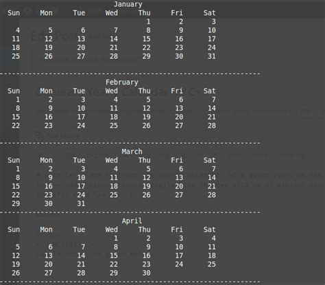 Generate Yearly Calendar In C Truelogic Blog