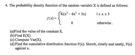 Solved The Probability Density Function Of The Random Chegg