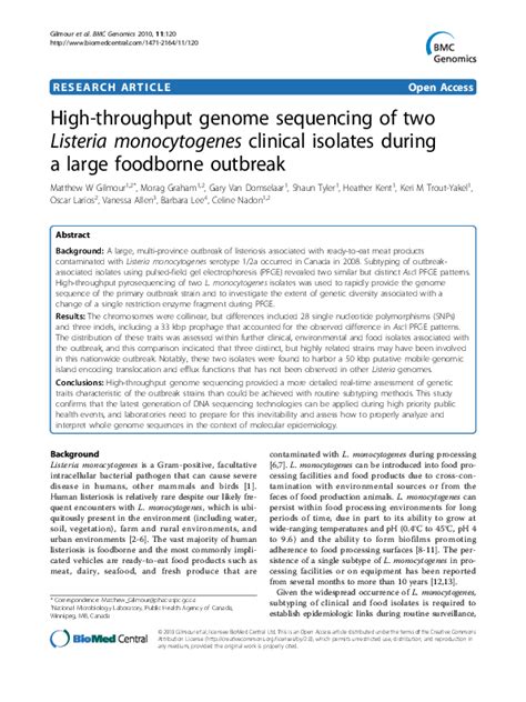 Pdf High Throughput Genome Sequencing Of Two Listeria Monocytogenes Clinical Isolates During A