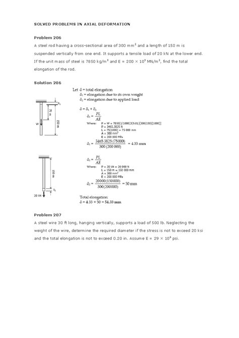 Axial Deformation SOLVED PROBLEMS IN AXIAL DEFORMATION Problem A Steel Rod Having A Studocu