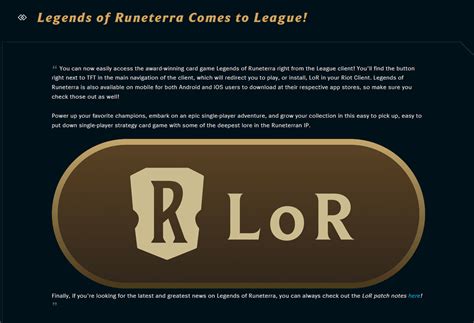 The Lor Button Is Here Straight From League Patchnotes Rlegendsofruneterra