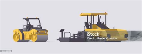 벡터 아스팔트 콤팩터 세트 로드 롤러 및 아스팔트 파버 격리된 그림 아스팔트에 대한 스톡 벡터 아트 및 기타 이미지 아스팔트 건설 산업 농업 기계 Istock