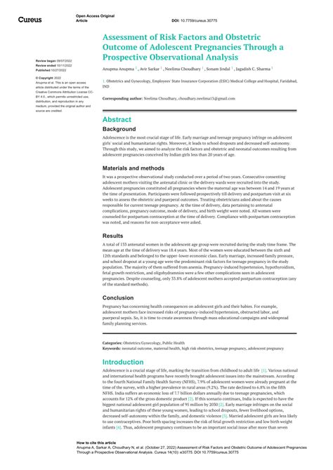 Pdf Assessment Of Risk Factors And Obstetric Outcome Of Adolescent