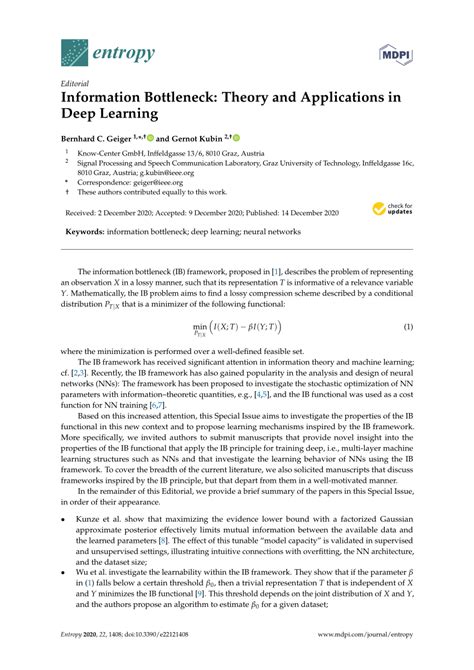 PDF Information Bottleneck Theory And Applications In Deep Learning