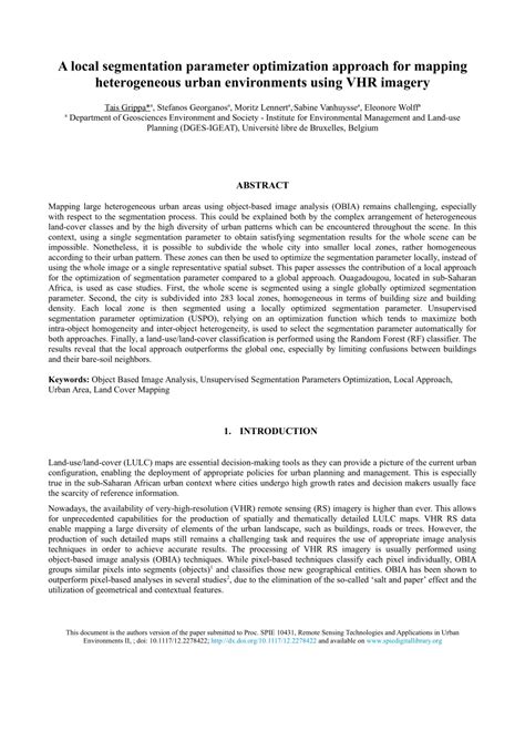 Pdf A Local Segmentation Parameter Optimization Approach For Mapping Heterogeneous Urban