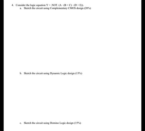 consider the logic equation y not a c d e sketch the circuit