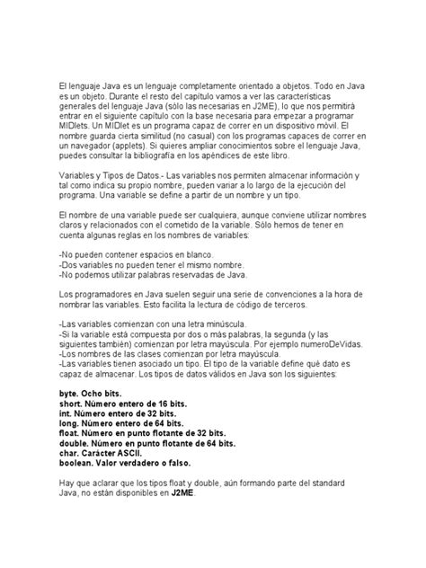 Introducción A Java Y Variables En J2me Pdf Java Lenguaje De