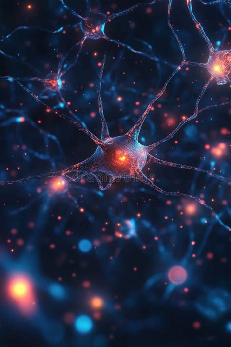 Neurons And Synapses In Neural Network Glowing Connections Blue And Orange Color Scheme