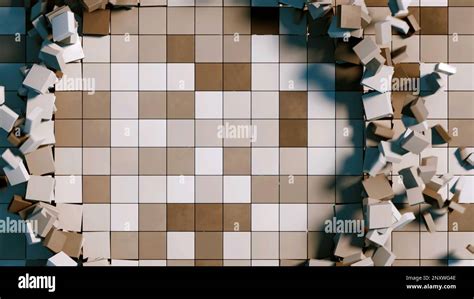 Abstract Mosaic Tile Wall With Flying 3d Mosaic Tiles From The Inside Of The Wall Design