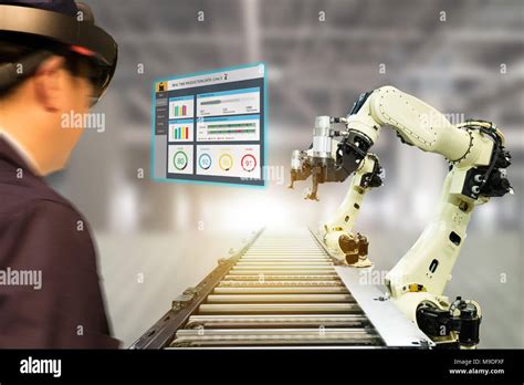 Iot Industry 4 0 Concept Industrial Engineer Blurred Using Smart Glasses With Augmented Mixed