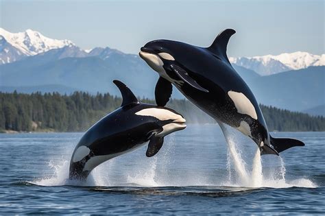 Premium Photo Killer Whale Orcinus Orca Pair Leaping Canada