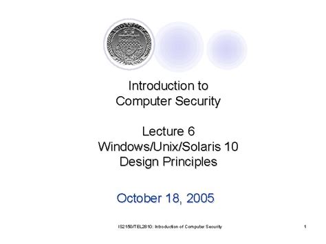 Introduction To Computer Security Lecture 6 Windowsunixsolaris 10