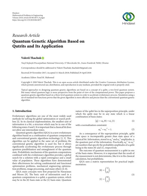 pdf quantum genetic algorithm based on qutrits and its application