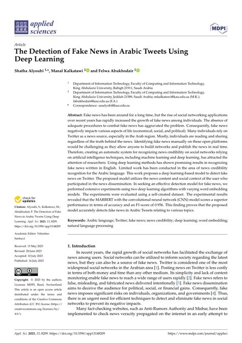 Pdf The Detection Of Fake News In Arabic Tweets Using Deep Learning