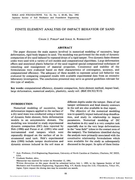 Finite Element Analysis Of Impact Behavior Of Sand 1992 Soils And
