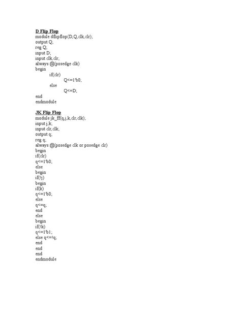 Flip Flops Verilog Codes Pdf