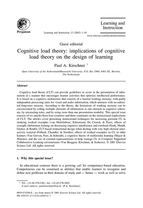 Cognitive Load Theory Implications Of Cognitive Load Theory On The