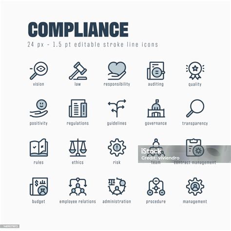 준수 라인 아이콘 세트 편집 가능한 스트로크 픽셀 완벽한 아이콘에 대한 스톡 벡터 아트 및 기타 이미지 아이콘 전략 지침서 Istock