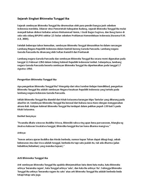 5 Sejarah Singkat And Implementasi Bhinneka Tunggal Ika Pdf