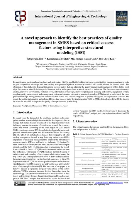 Pdf A Novel Approach To Identify The Best Practices Of Quality Management In Smes Based On