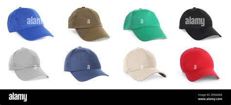 Set With Stylish Baseball Caps On White Background Banner Design Stock